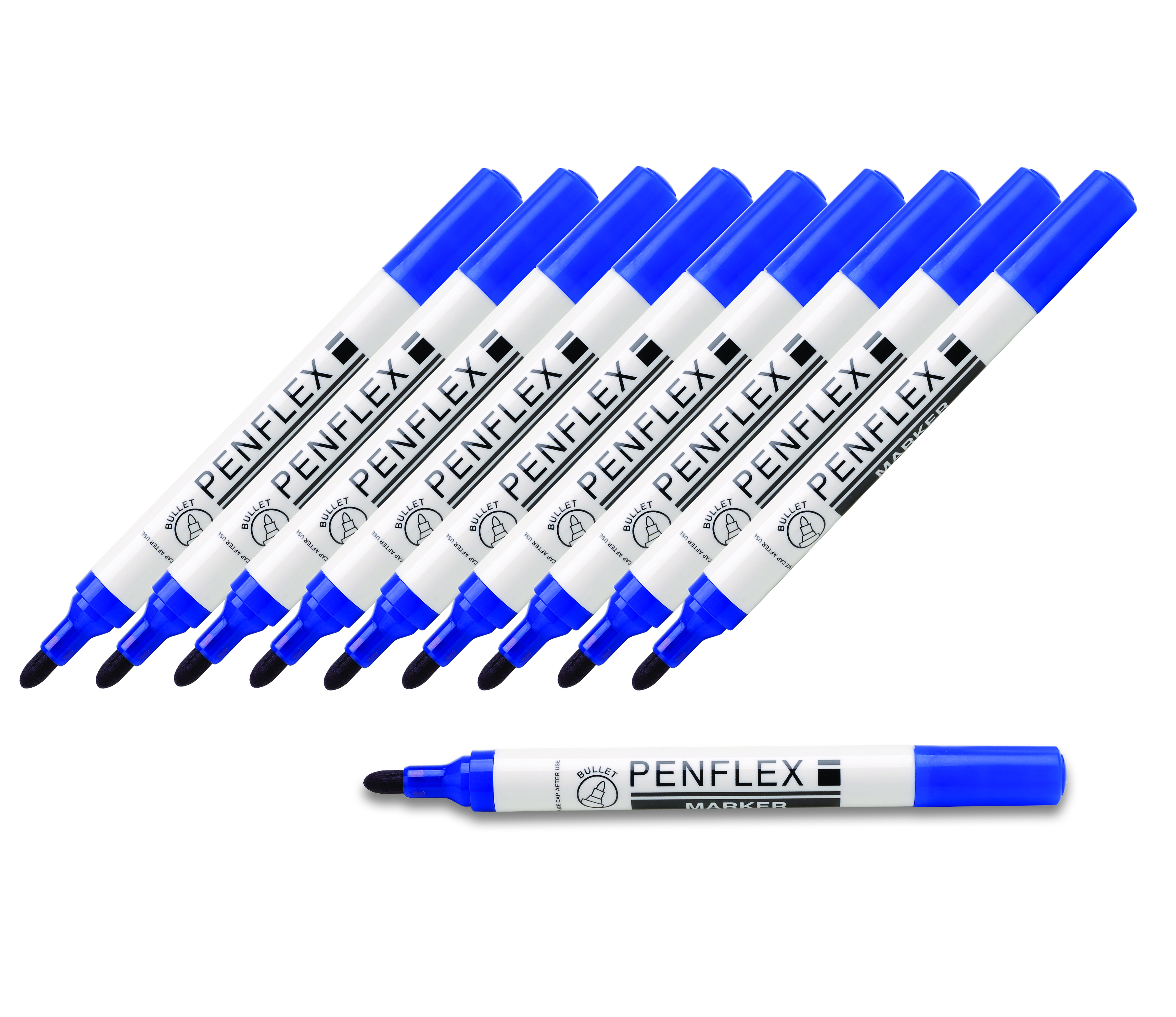 Penflex 13mm Slim Barrel Permanent Markers - Blue Bullet Tip - Eastpoint